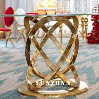 China Modern Home Furniture for Dining Golden Stainless Steel Infinity Base Wedding Display Cake Tables for Banquet & Party Events for sale