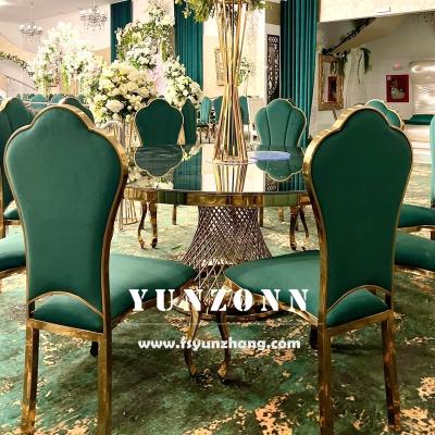 China Best Selling Golden Stainless Steel Wedding Chairs Cheap Plum Blossom Hotel Banquet Chair for Outdoor Dining Hall Events for sale