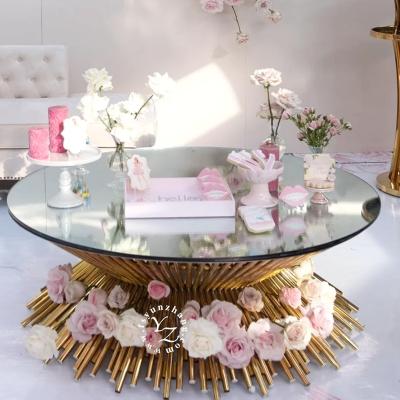 China Divine Luxury Coffee Table with Wire Metal Base and Mirror Top Designer Living Room Furniture and Home Decor Centerpiece for sale
