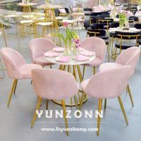 China Luxury Modern Silla Rosa Wedding Chair Elegant Candy Color Fabric Design with Gold Metal Leg for Outdoor Hotel Use for sale