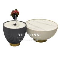 China Hot Sale White Round Coffee Table with Rock Slab Design for Living Room or Hotel Use for sale