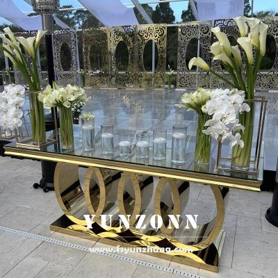 China Olympia Gold Modern Banquet Table Versatile Glass Furniture for Dining Hotel Kitchen Living Room Event/Party Use for sale