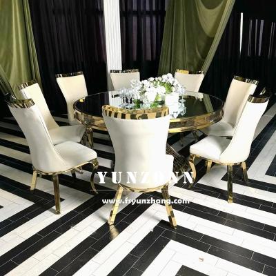 China Golden High Back PU Chair with Stainless Steel Legs Modern Hotel Furniture for Banquets Parties Restaurants for sale