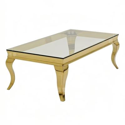 China Modern Stainless Steel Tempered Glass Durable Coffee Table Simple Design Center Piece Living Room Wedding Home Furniture for sale