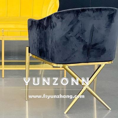 China Modern Dining Arm Chair with X Legs Stainless Steel Designs Velvet Hotel Chairs for sale