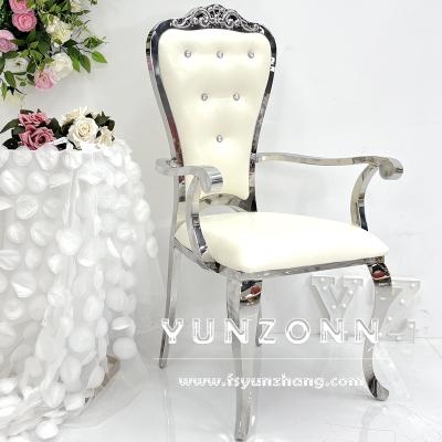 China Royal Style Golden Gold Stainless Steel Dining Chair New Design Crystal Button Armrest Restaurant Wedding Hotel Use for sale