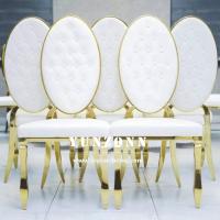 China Modern Round Back Metal Hotel Restaurant Banquet Chair Button Decoration PU Leather Dining Chair for sale