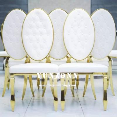 China Modern Round Back Metal Hotel Restaurant Banquet Chair Button Decoration PU Leather Dining Chair for sale