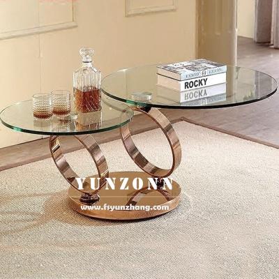 China Modern Multifunctional Coffee Table with Double Tempered Glass Top Rotating Round Design Living Room Dining Home Kitchen Bedroom for sale