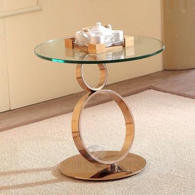 China Modern Luxury round Coffee Table with Glass Top and Stainless Steel Base for Living Room Home Villa Hotel Hall for sale