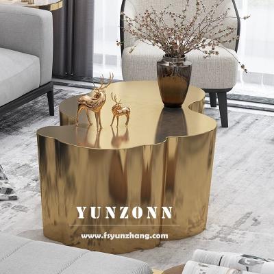 China YunZonn Modern Gold Mirror Stainless Steel Coffee Table Irregular Style for Living Room Dining Hotels Villas Apartments Use for sale
