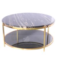 China Modern Luxury Round Coffee Table With Double Tempered Glass Metal Center Table for Home Hotel Villa Dining Living Room Use for sale