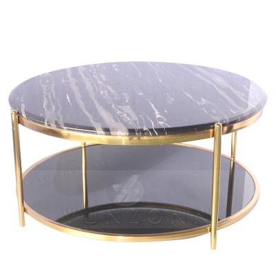 China Modern Luxury Round Coffee Table With Double Tempered Glass Metal Center Table for Home Hotel Villa Dining Living Room Use for sale