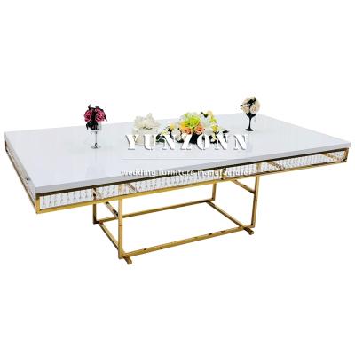 China Yunzhang Furniture Golden Stainless Steel Crystal Banquet Dining Table Luxury Wedding Tables and Chairs for Sale for sale