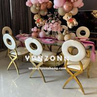 China Lovely Donut Round Backrest White Velvet Chair Hotel Wedding Banquet Dining Chairs for sale