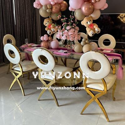 China Lovely Donut Round Backrest White Velvet Chair Hotel Wedding Banquet Dining Chairs for sale