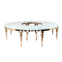 China Gold and White Serpentine Dining Table With White Glass Top for Hotels Restaurants Weddings and Outdoor Use for sale