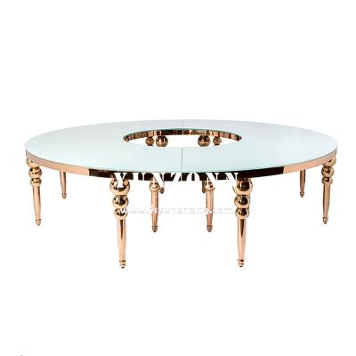 China Gold and White Serpentine Dining Table With White Glass Top for Hotels Restaurants Weddings and Outdoor Use for sale
