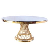 China Luxury Furniture Event Party Glod Stainless Steel Glass Fishnet Round Banquet Hall Tables for Wedding for sale