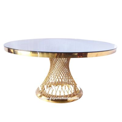 China Luxury Furniture Event Party Glod Stainless Steel Glass Fishnet Round Banquet Hall Tables for Wedding for sale