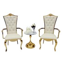 China Manufactured White High Back Golden Rental Stainless Steel Hotel Banquet Event Wedding Couple Arm Chairs for sale