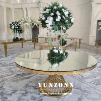 China Wedding Event Dining Table Hotel Furniture Stainless Steel Metal Base Round Tables Latest Wedding Furniture for sale