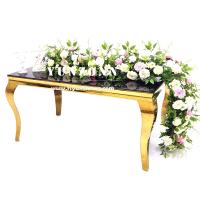 China Romantic Rectangle Stainless Steel Frame Mirror Glass Top Modern Design Dining Furniture for Weddings Events Hotels for sale