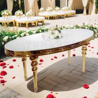 China Modern Stainless Steel Wedding Dining Table with Glass Top Oval round Shape for Outdoor Events Parties Hotels Banquets for sale