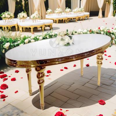 China Modern Stainless Steel Wedding Dining Table with Glass Top Oval round Shape for Outdoor Events Parties Hotels Banquets for sale