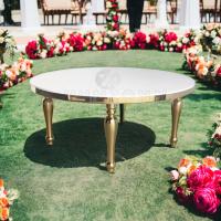 China Modern round Dining Table for Hotels and Parties White MDF Top and Stainless Steel Base for Weddings and Outdoor Events for sale