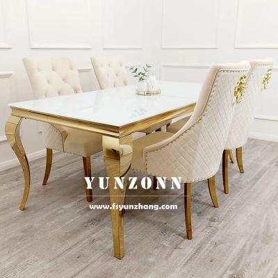 China Yunzhang Modern Marble Dining Table Set 6-Seater with Stainless Steel and Glass for Hotels Events for sale