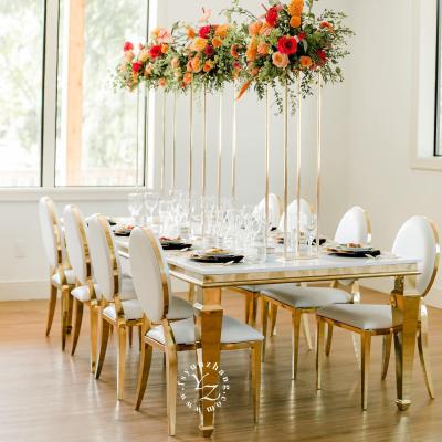 China Modern Gold Stainless Steel Mirrored Glass Top Dining Table for Hotels Weddings Parties Outdoor Events for Banquets for sale
