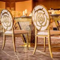 China Best Selling Round Rose Flower Pattern Back Dining Chair Stainless Steel for Hotel Outdoor Living Room Application for sale