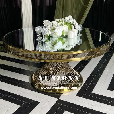 China Modern Stainless Steel Dining Table with Tempered Glass and Metal Base for Outdoor Events for Hotels and Weddings for sale