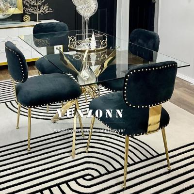 China Harper Tufted Black Velvet Dining Chair with Chrome Stainless Steel Frame for Hotels Living Rooms Villas for sale