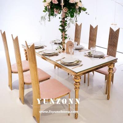 China Luxury Modern Gold Wedding Chairs and Table Set Stainless Steel Event Banquet Hall Venue Furniture for Hotels and Dining for sale