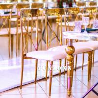 China High Quality Stainless Steel Wedding Chair Cross Back Hotel Hall Dining Chair for Party Event Gold Restaurant Chair for Events for sale