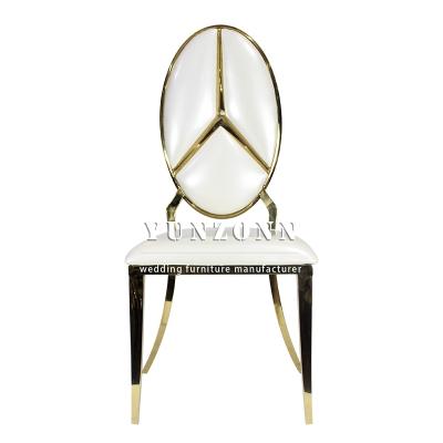 China Golden Stainless Steel Frame Famous Car Brand Bens Shape Oval Back Stainless Steel Dining Chair for sale
