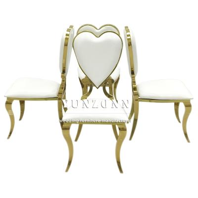 China Hot Sale Luxury Heart Shape Back Design Party Rental Stainless Steel Gold Banquet Chairs Stackable Wedding Chairs for sale