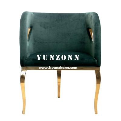 China Luxurious Green Velvet Accent Chair with Gold Stainless Steel Leg for Hotels and Dining for Wedding Events for sale