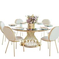 China Modern Luxury Dining Table Stable Slatted Base Stainless Steel Marble/MDF/Glass Table for sale