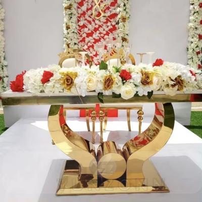China Modern Gold Stainless Steel Wedding Table Furniture for Banquets Events Hotels Parties Dining Living Rooms Outdoor Use for sale