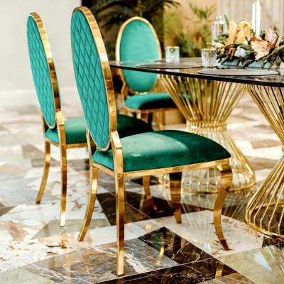 China Durable Stainless Steel Wedding Chair Fancy Gold Stackable for Outdoor Gym Apartment Villa Oval Back Restaurant Banquet Rental for sale