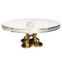 China Modern Luxury MDF/Glass Top Dining Table Stainless Steel for Outdoor Hotel Furniture Weddings Banquets Parties for sale