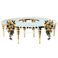 China Stainless Steel Moon Wedding Dining Table with Half Round Glass Top for Banquets Living Rooms Halls Hotels Hotel Furniture for sale