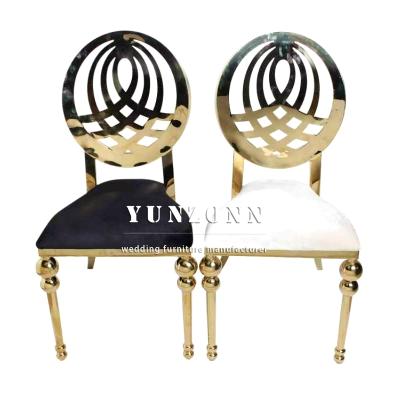 China White PU Leather Infinity Wedding Chair Stainless Steel Frame Rental Gold Royal Chair Hotels Banquets for sale