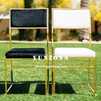 China Cheap Hotel Events Party Furniture PU/Velvet/Fabric Cushion Gold Stainless Steel Wedding Dining Chairs for sale