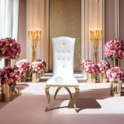 China Luxury High Backrest Dining Throne in Golden Stainless Steel Cross Legs for Outdoor Living Room Hotels and Weddings for sale