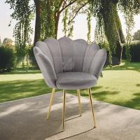 China Nordic Designer Grey Velvet Dining Chair Shell Shape Back Gold Leg Individual Armchair Living Room Hotel Gym-Upholstered Metal for sale