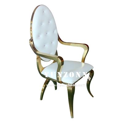 China Modern High-Class Steel Dining Chair PU/Velvet Upholstery Heavy Base Bridal Armchair for Reception Hotel Apartments Living Room for sale